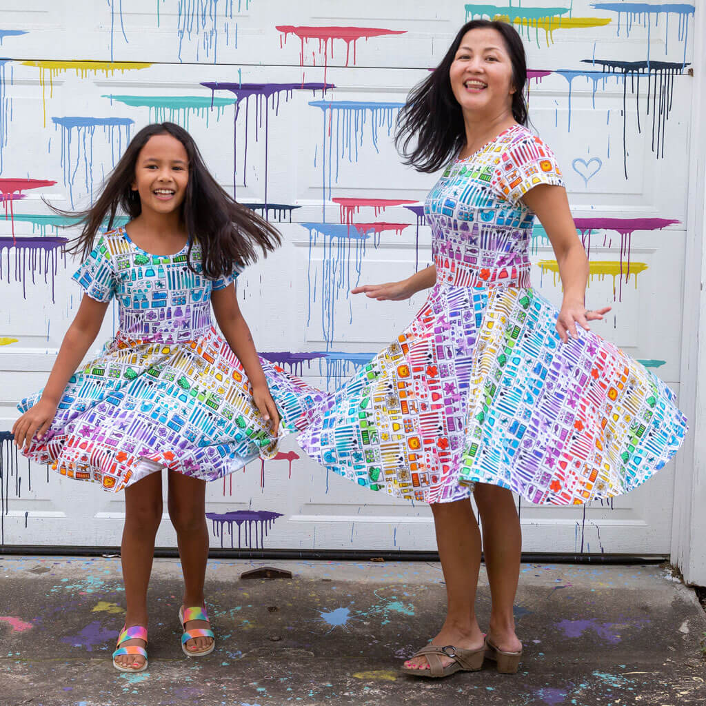 Adult "Smarty Paints" Rainbow Art Supplies Super Twirler Dress with Po ...