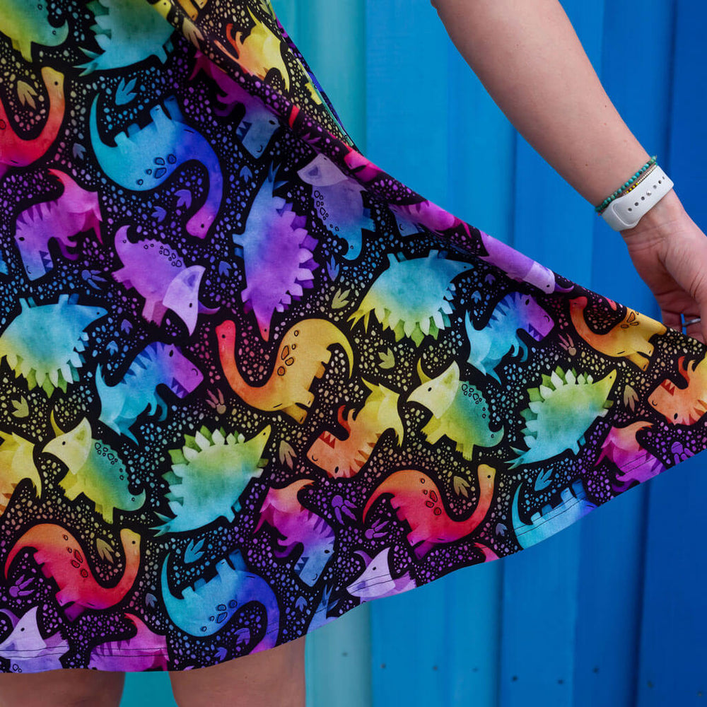 Adult "Kaleidosaurus" Rainbow Dinosaurs Sleeveless Dress with Pockets ...
