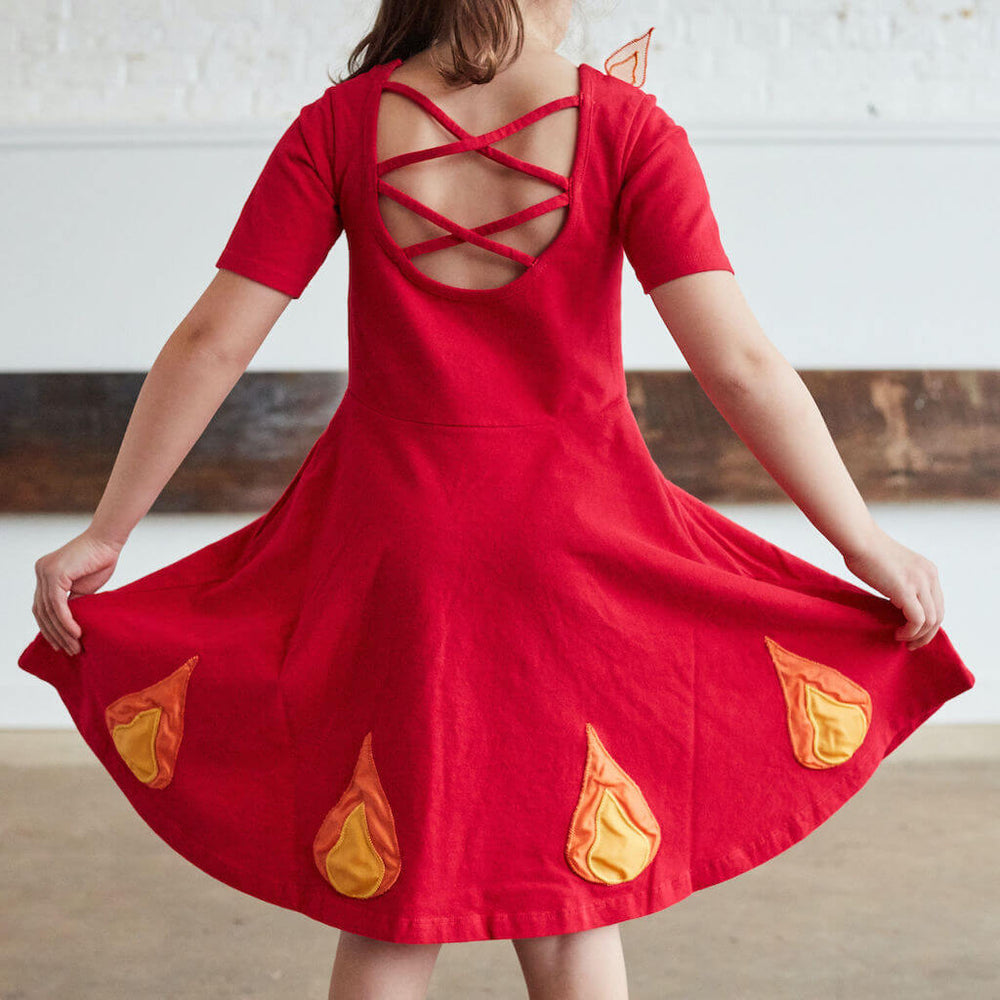 Fire Truck & Flames Ballerina Style Short Sleeve Dress with Pockets ...
