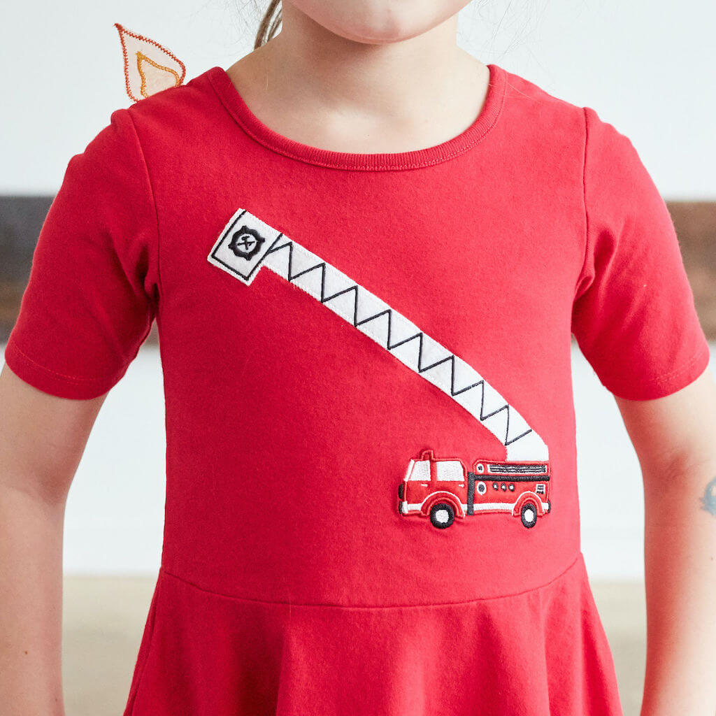 Fire Truck & Flames Ballerina Style Short Sleeve Dress with Pockets ...