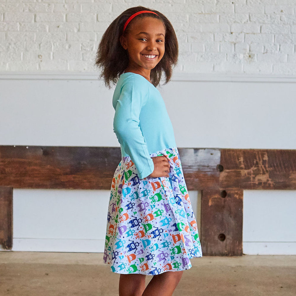 "Bop She-Bot" Roly Poly Robots Long Sleeve Twirly Play Dress with Pock ...