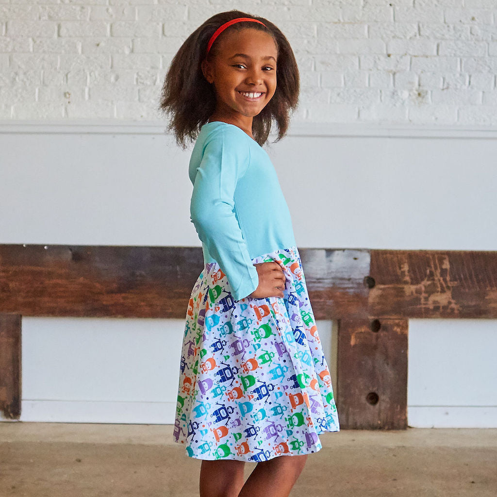 "Bop She-Bot" Roly Poly Robots Long Sleeve Twirly Play Dress with Pock ...