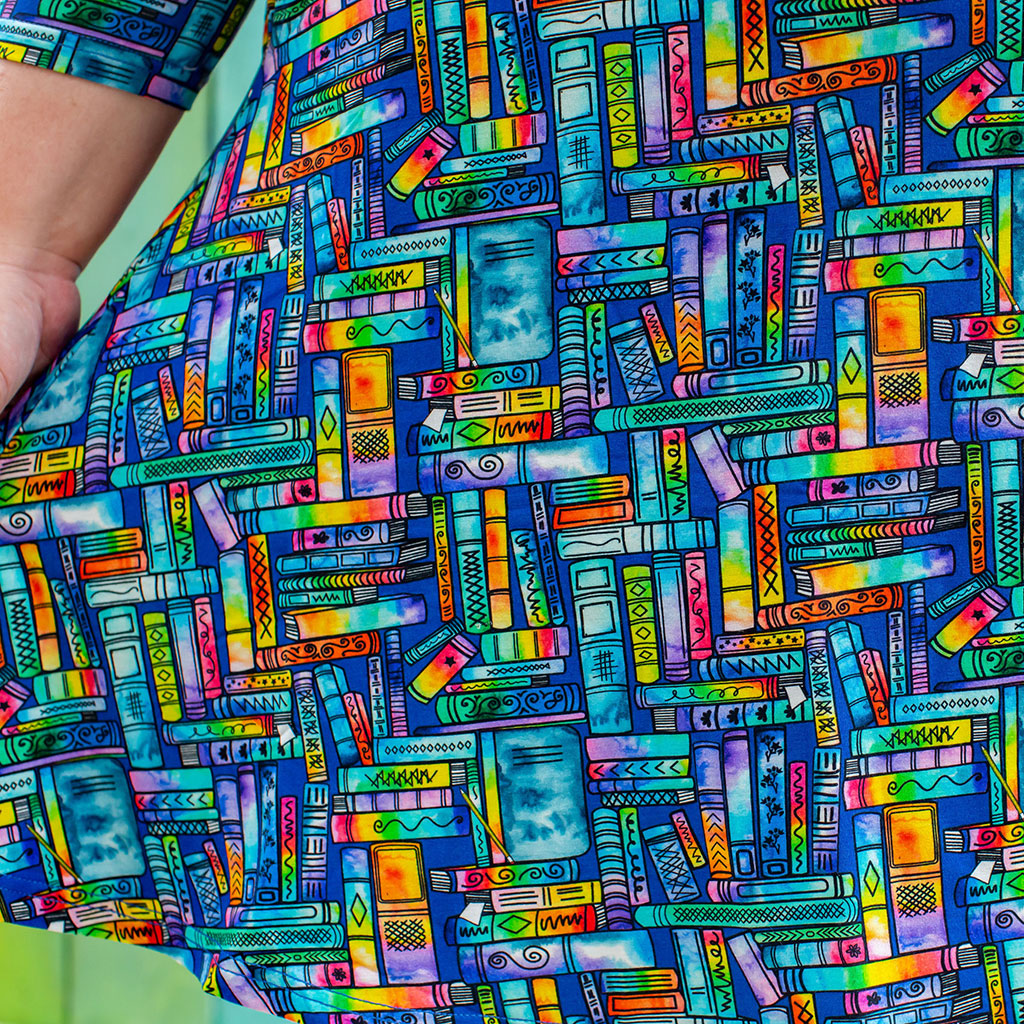 "Lost in the Stacks" Books V-Neck A-Line Dress with Sleeves and with P ...