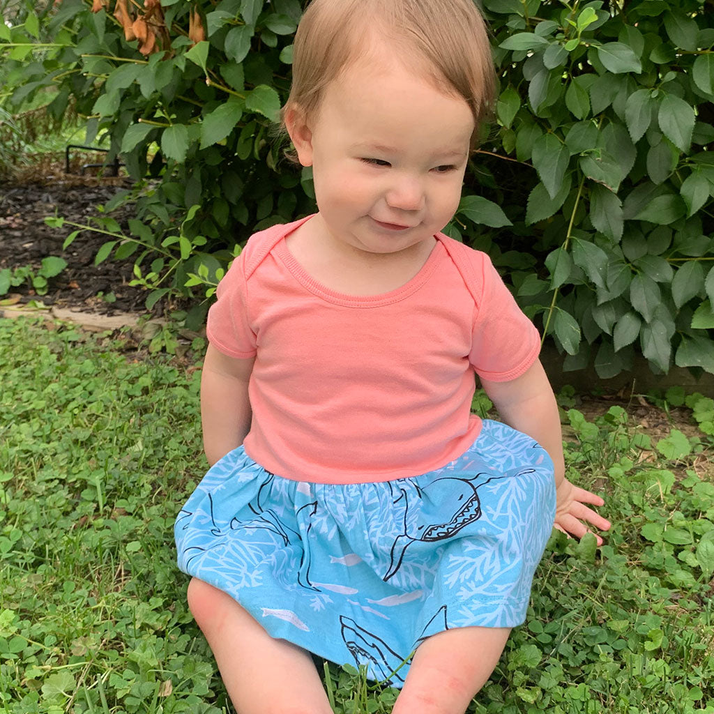 "Hello Chum" Sharks Infant Snapsuit Dress - Princess Awesome & Boy Wonder