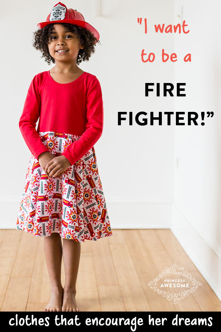 "Rescue Ready" Fire Engine Twirly Play Dress with Pockets and Long Sle ...