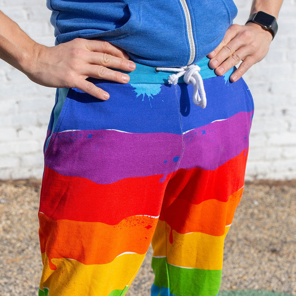 Adult "Paint the Town" Rainbow Fuzzy Fleece Joggers with Pockets ...