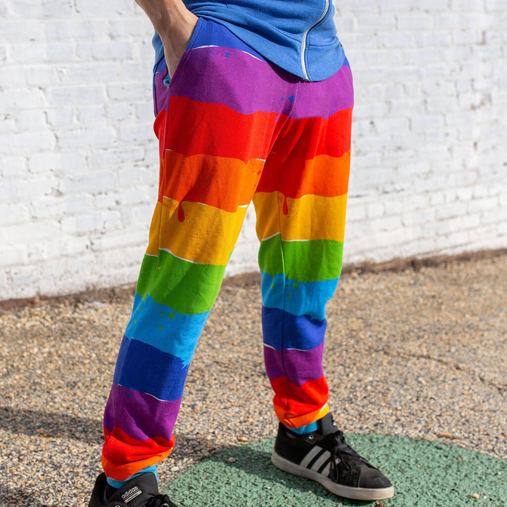 Adult "Paint the Town" Rainbow Fuzzy Fleece Joggers with Pockets ...
