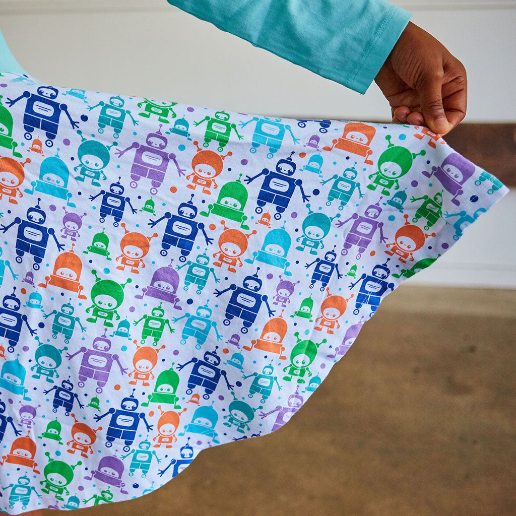 "Bop She-Bot" Roly Poly Robots Long Sleeve Twirly Play Dress with Pock ...