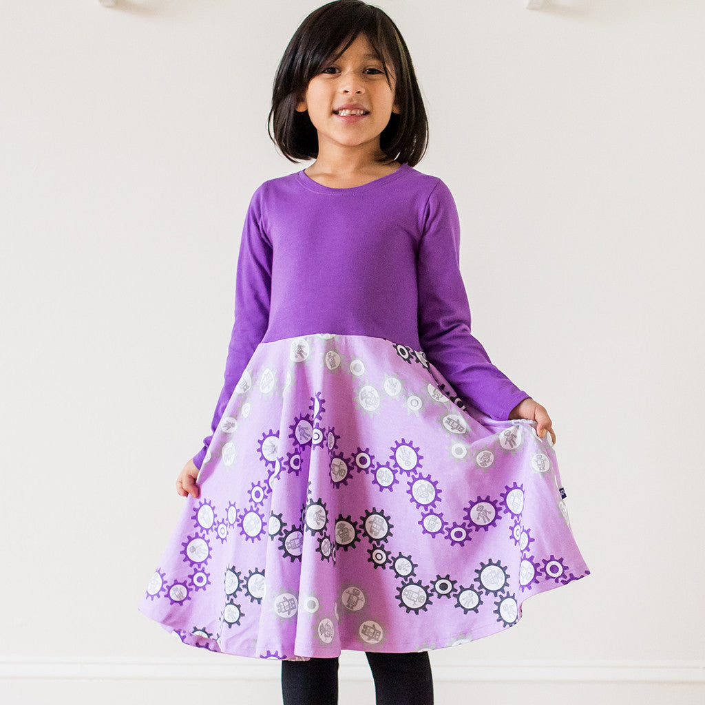 "SparkleBots" Robots Twirly Play Dress with Pockets and Long Sleeves ...