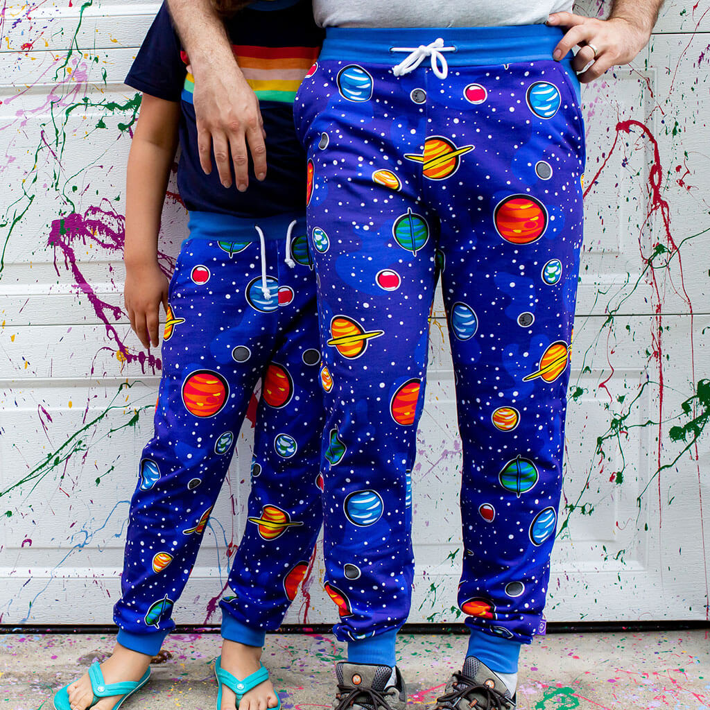 "Solar Flair" Adult Planets Fuzzy Fleece Jogger Pants with Pockets ...